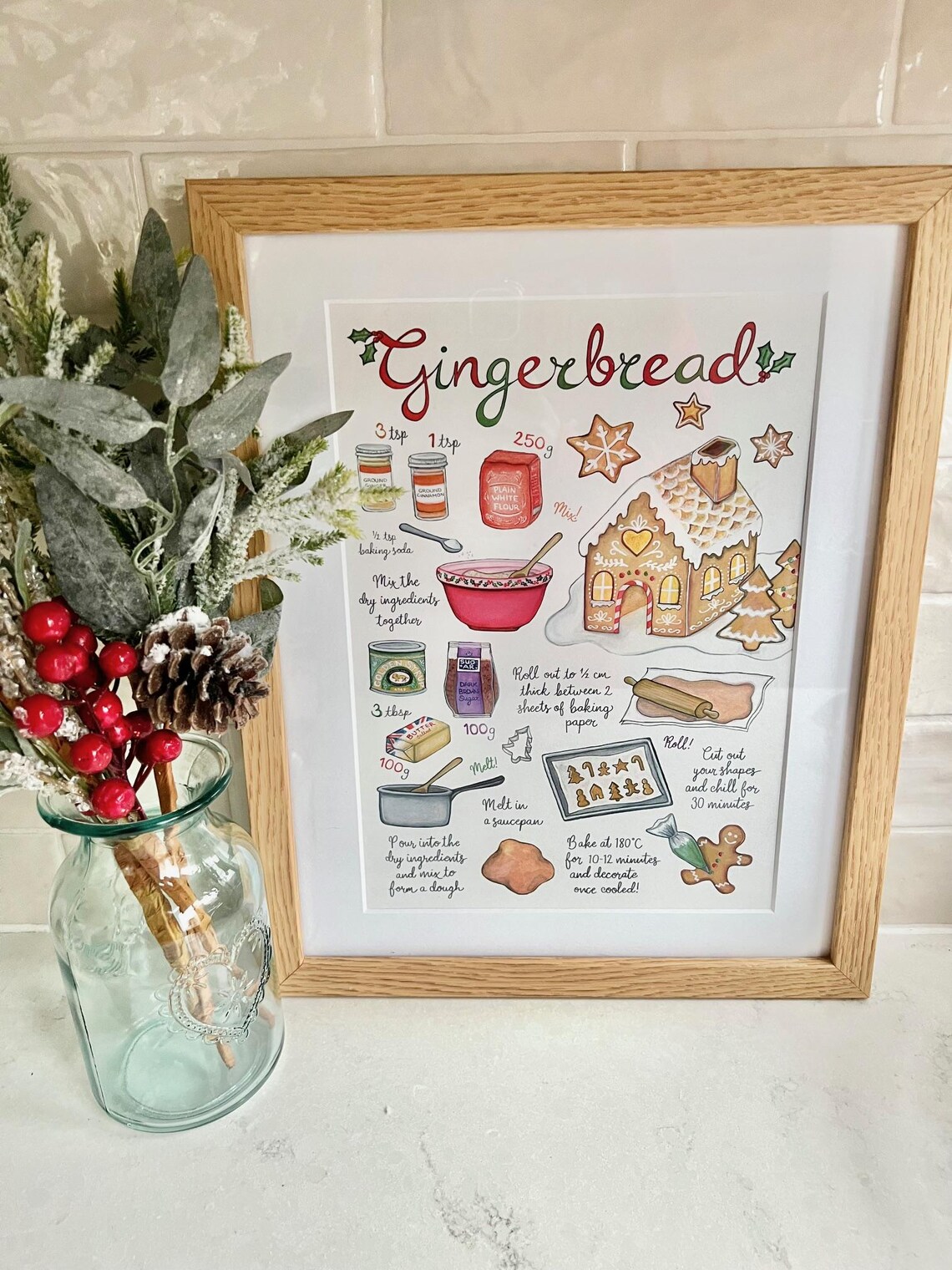 Gingerbread Recipe Illustration, Art Print, A5, A4, A3 - Etsy