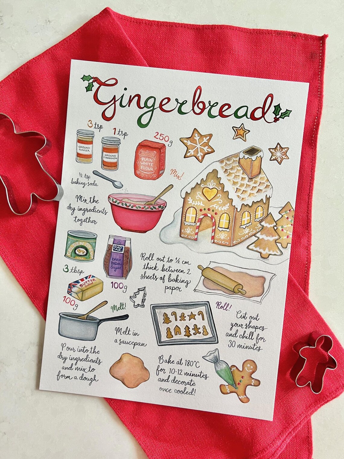 Gingerbread Recipe Illustration, Art Print, A5, A4, A3 - Etsy