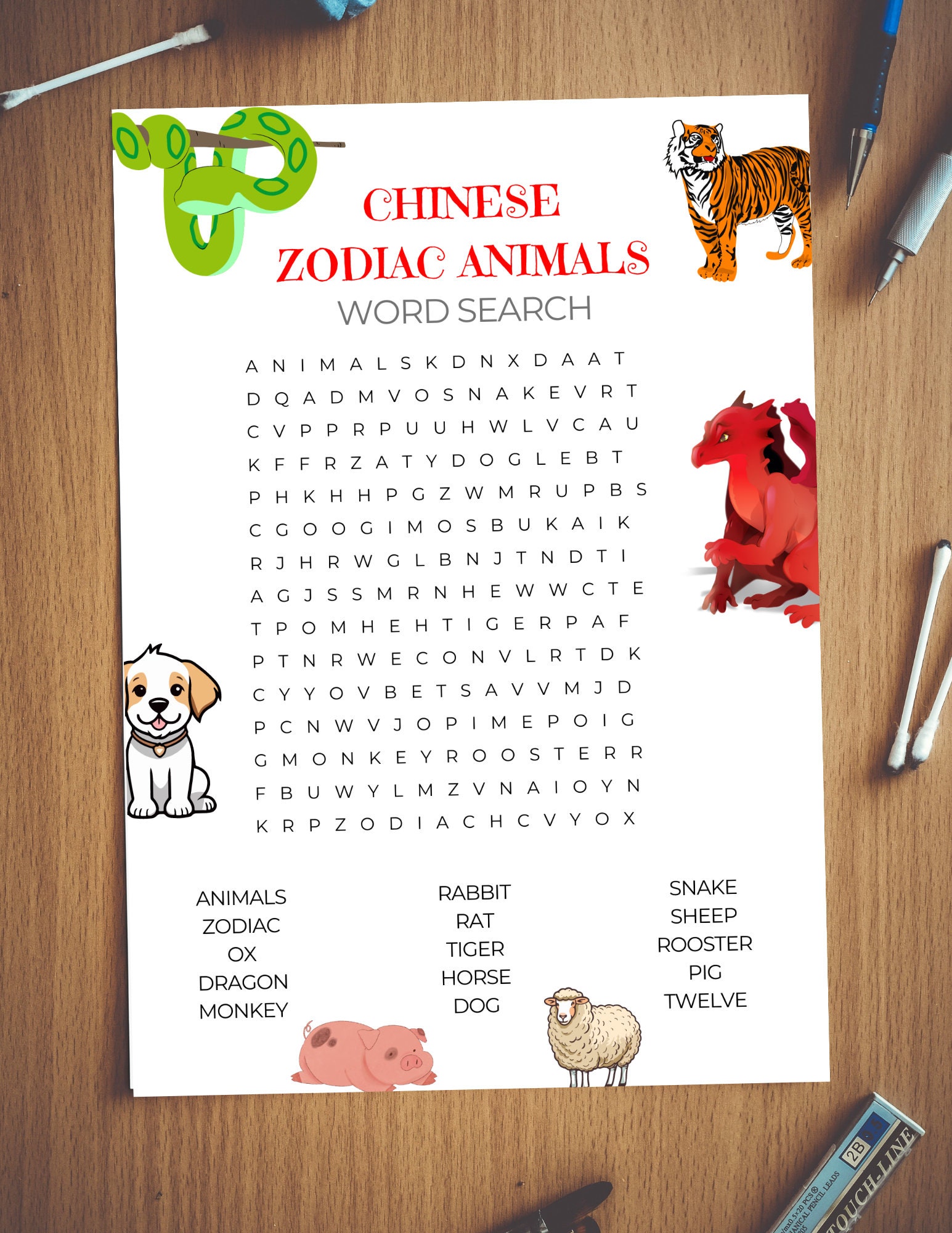Chinese Zodiac Animals Word Search - Etsy