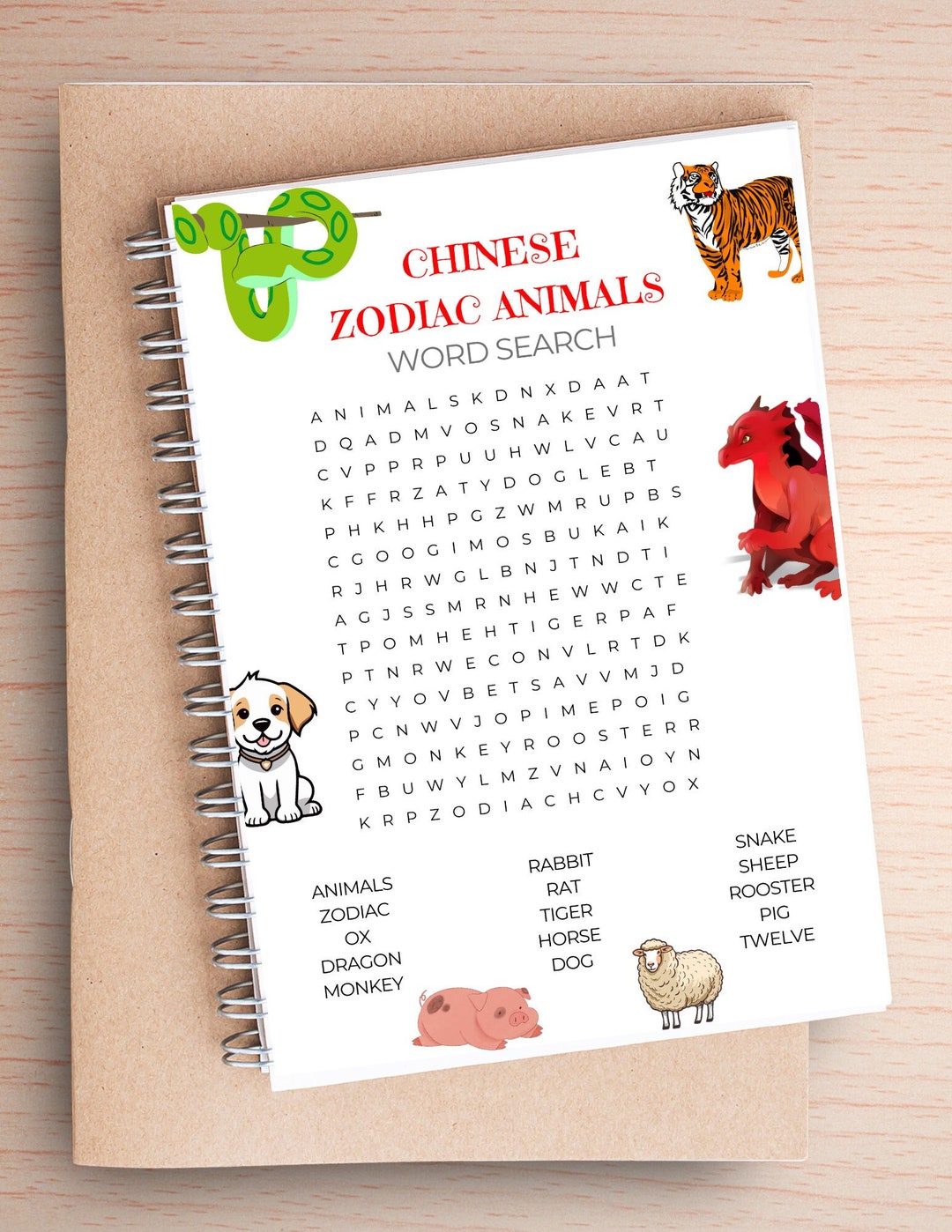 Chinese Zodiac Animals Word Search - Etsy