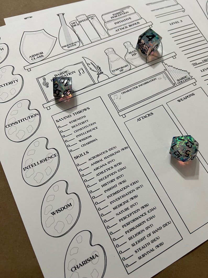 Printable Bard Character Sheet Digital Download Only - Etsy