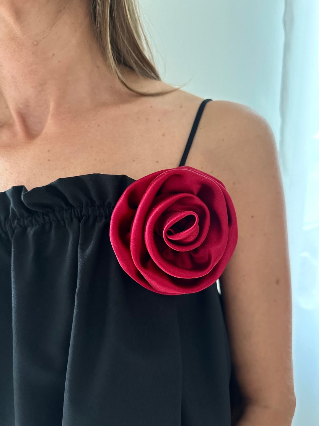 Red Silk Rose Brooch: Handmade Corsage Flower Pin (3,5’) - Etsy