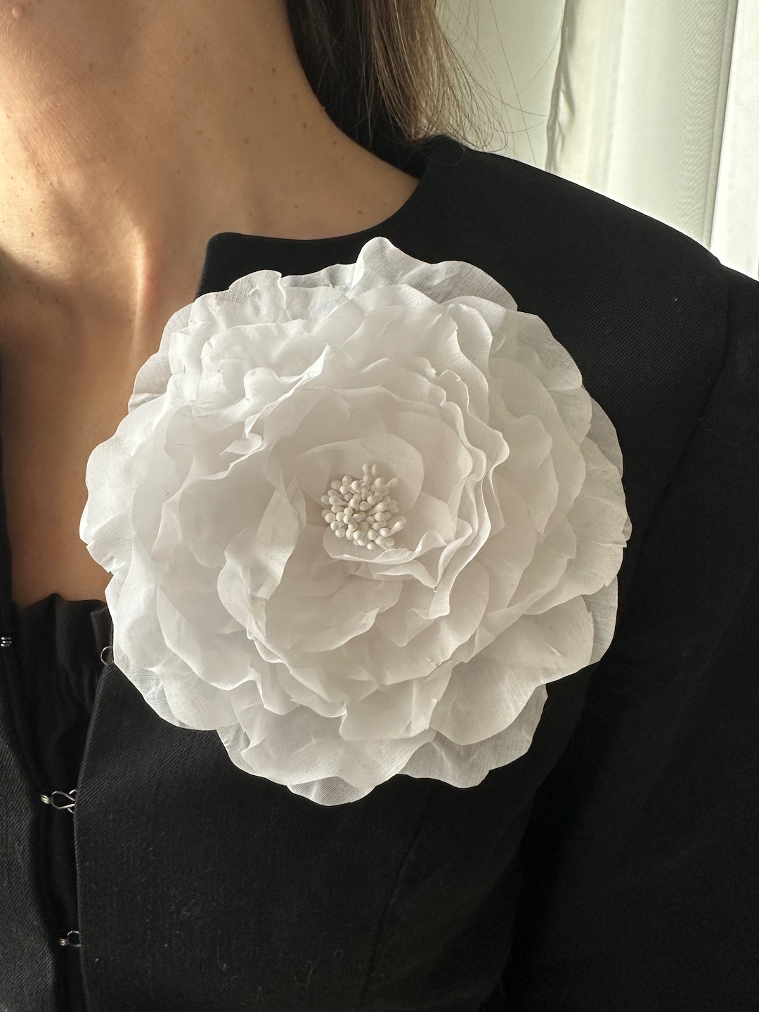 Handmade Oversized White Silk Flower Brooch: Bridal Pin - Etsy