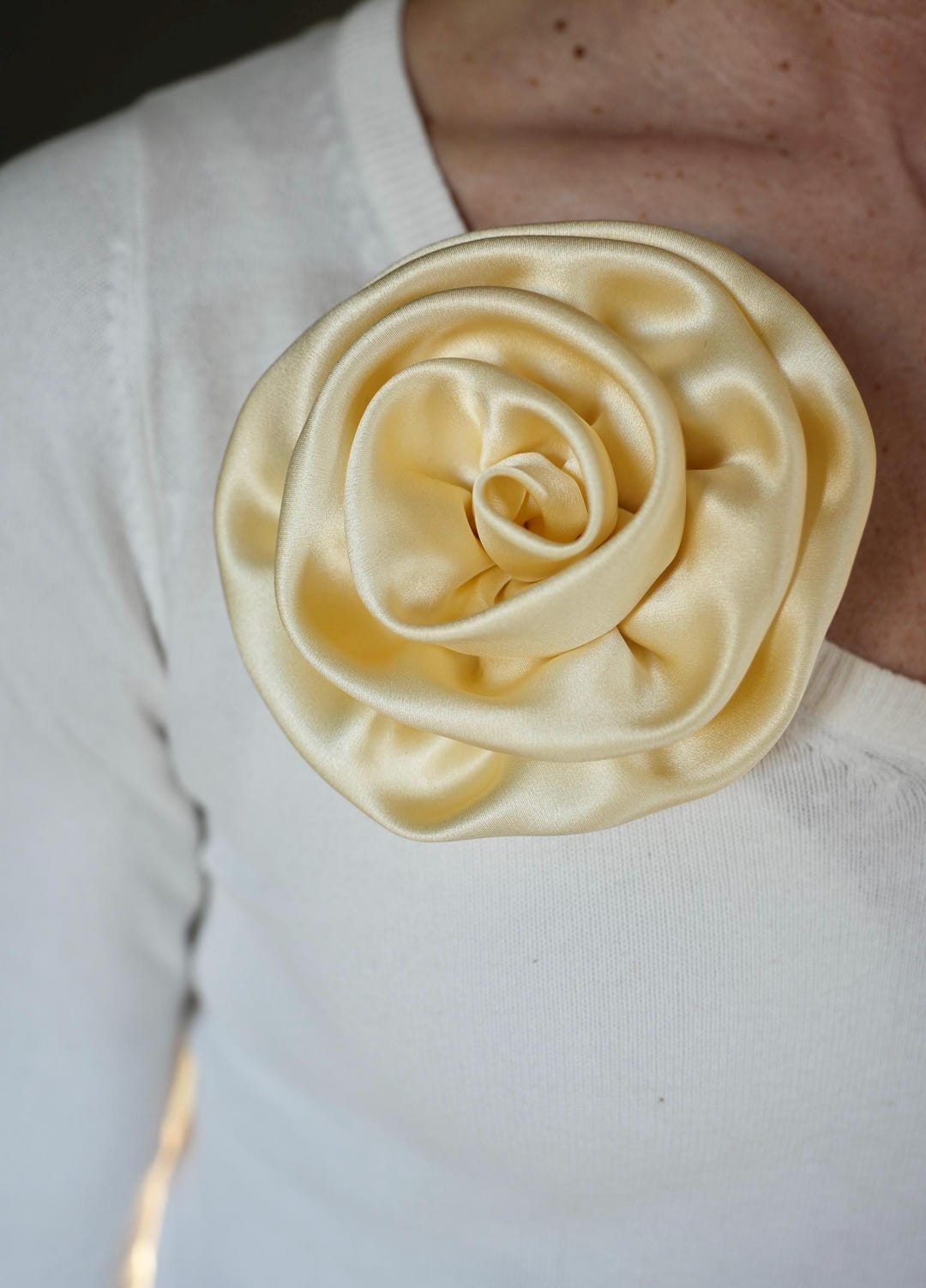 4’ Butter Yellow Flower Pin. Silk Rose Flower Brooch. Rose Corsage ...
