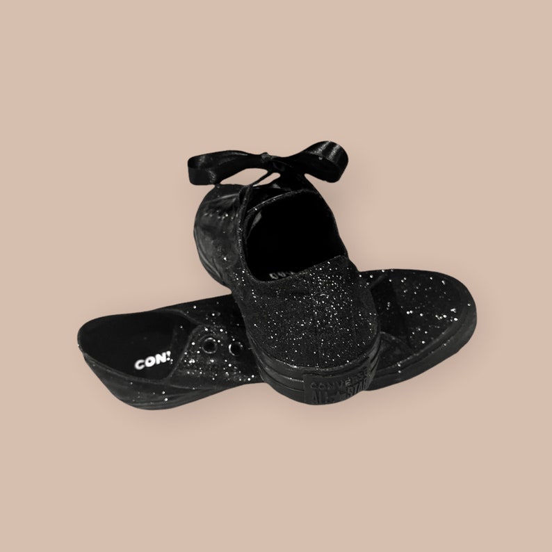 Black Glitter Formal Bridal Prom Homecoming Halloween Converse Sneakers ...
