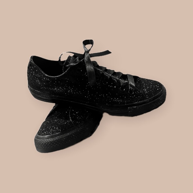 Black Glitter Formal Bridal Prom Homecoming Halloween Converse Sneakers ...