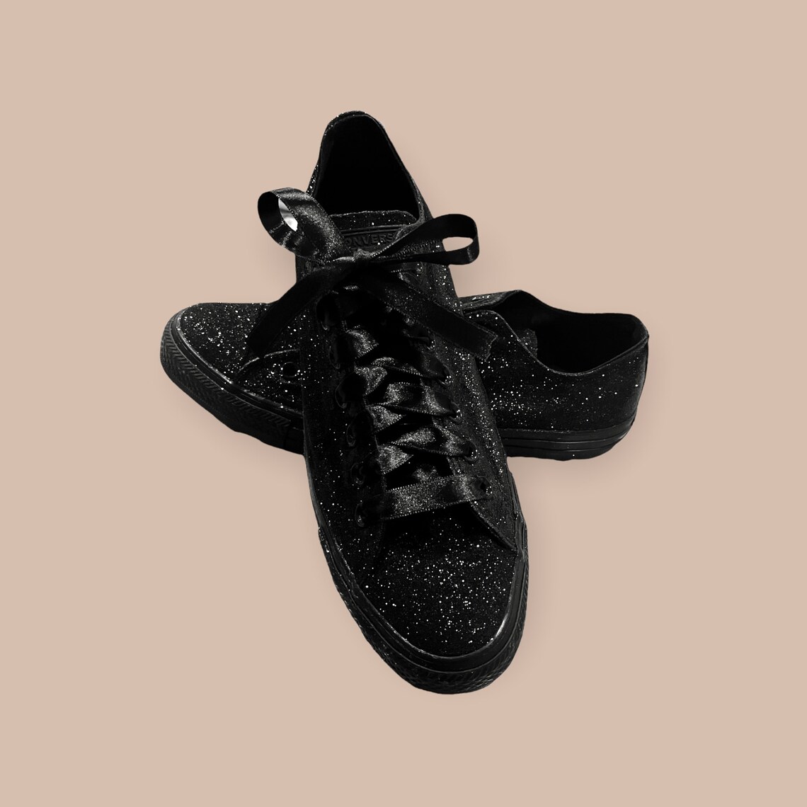 Black Glitter Formal Bridal Prom Homecoming Halloween Converse Sneakers ...