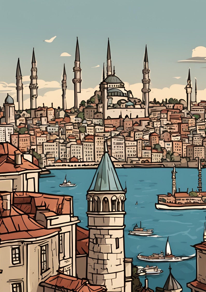 Istanbul Printable Art Istanbul Sketch, Painting, Drawing, Maximalist ...