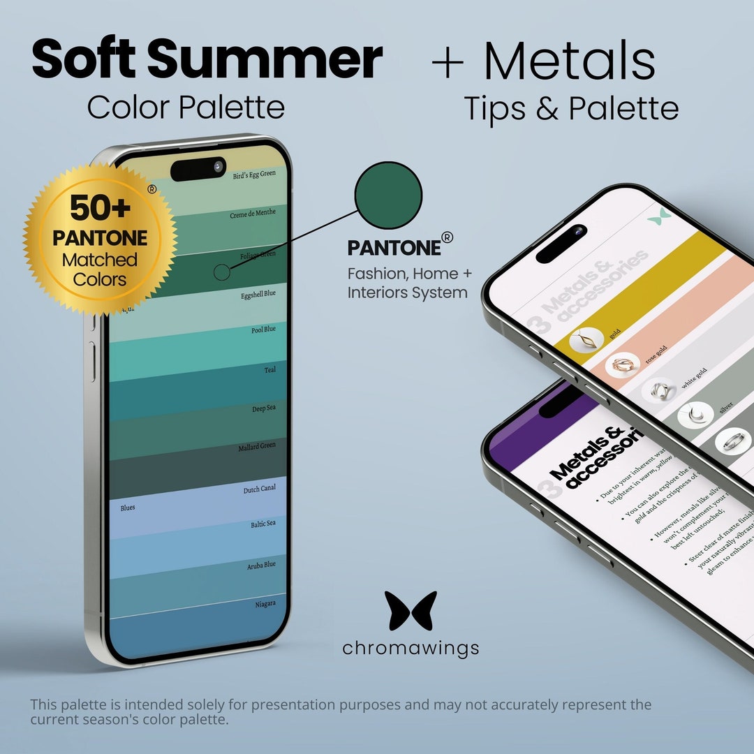 Soft Summer Color Palette Metals Pantone Matched Digital Swatch Fan ...