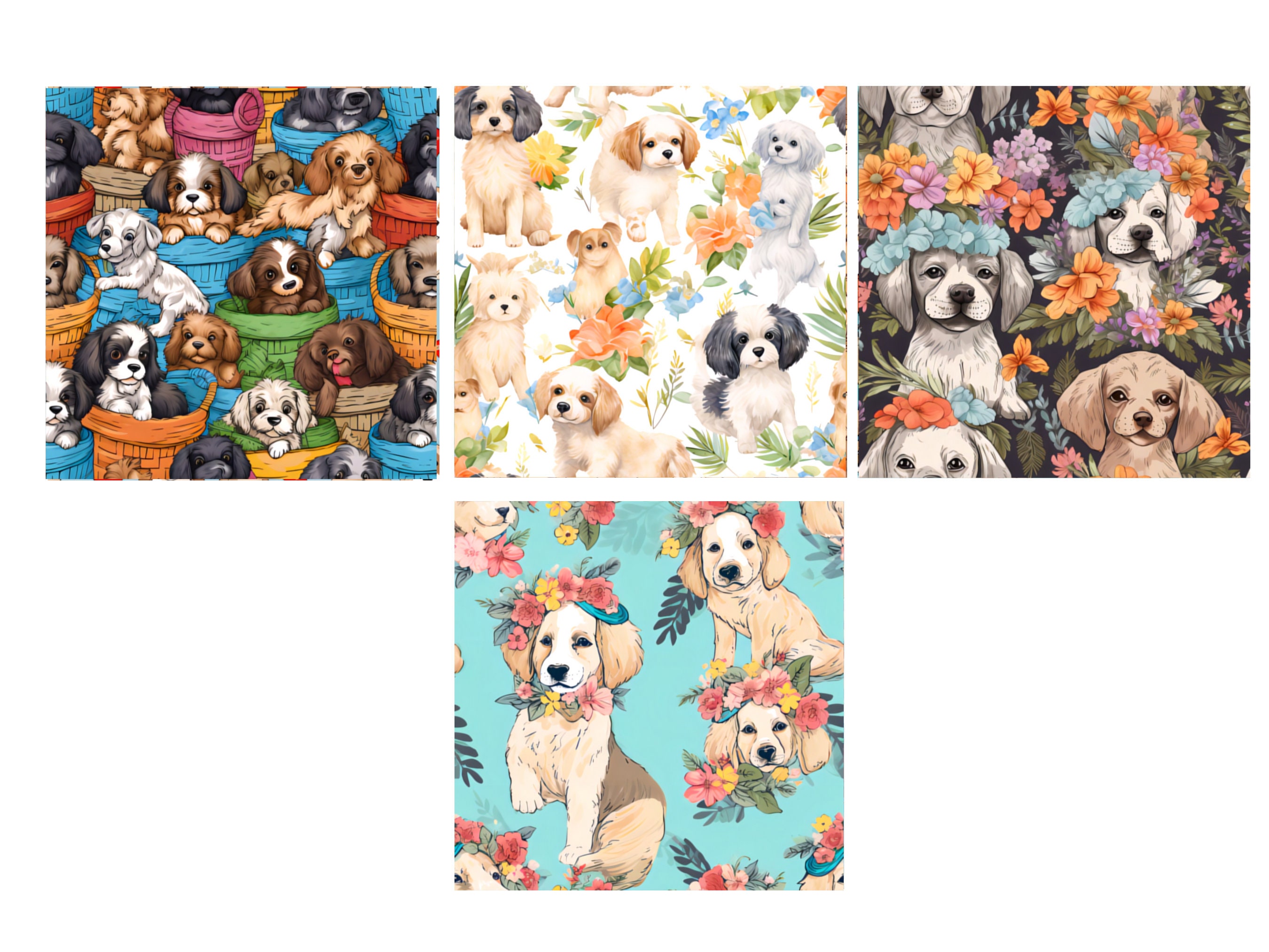 Puppy Seamless Patterns Digital Paper 16 Designs 12x12in Commercial Use ...