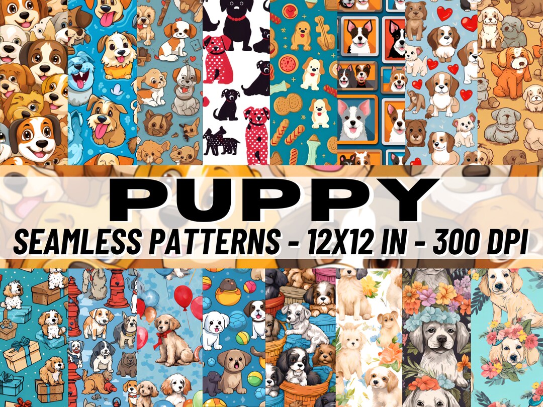 Puppy Seamless Patterns Digital Paper 16 Designs 12x12in Commercial Use ...