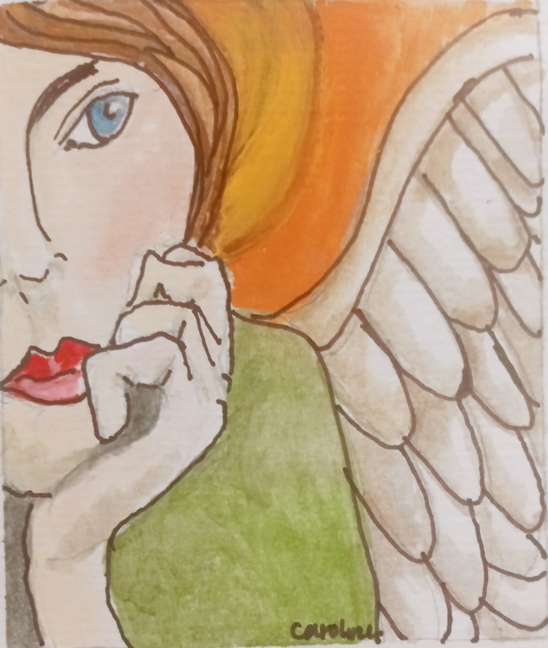 Contemplative Angel Watercolor Painting - Etsy