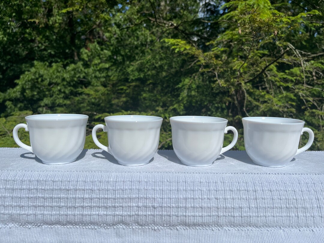 Milk Glass Coffee Cups. ARC France, Arcopal, 1960s. 4 White Swirl ...