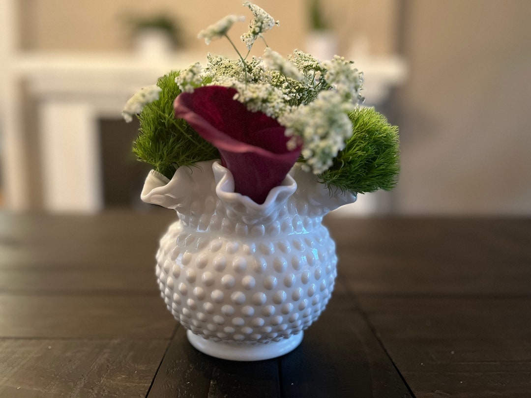 Vintage, Fenton, Hobnail Milk Glass Bell Vase, With Ruffled Edge. 5 1/2 ...