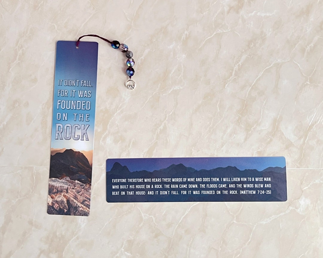 Founded on the Rock Bible Verse Bookmark Laminated Book Mark Beaded ...