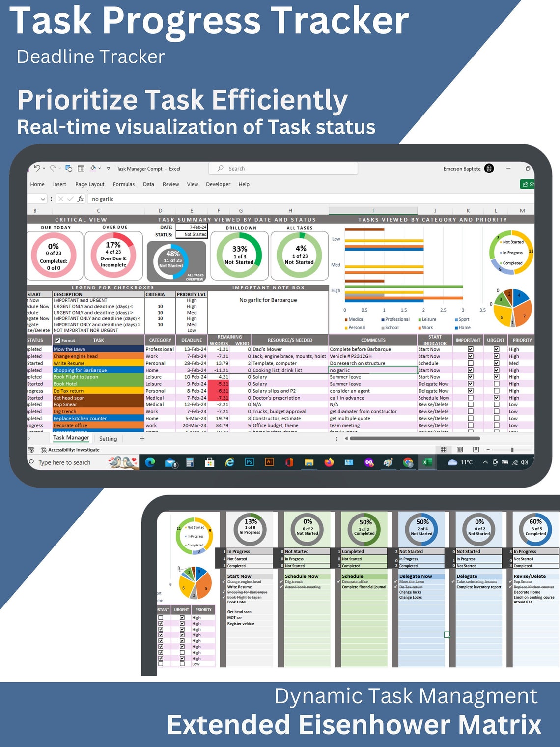 Task Manager and Progress Tracker Deadline Tracker Extended Eisenhower Matrix Priority Tracker ...
