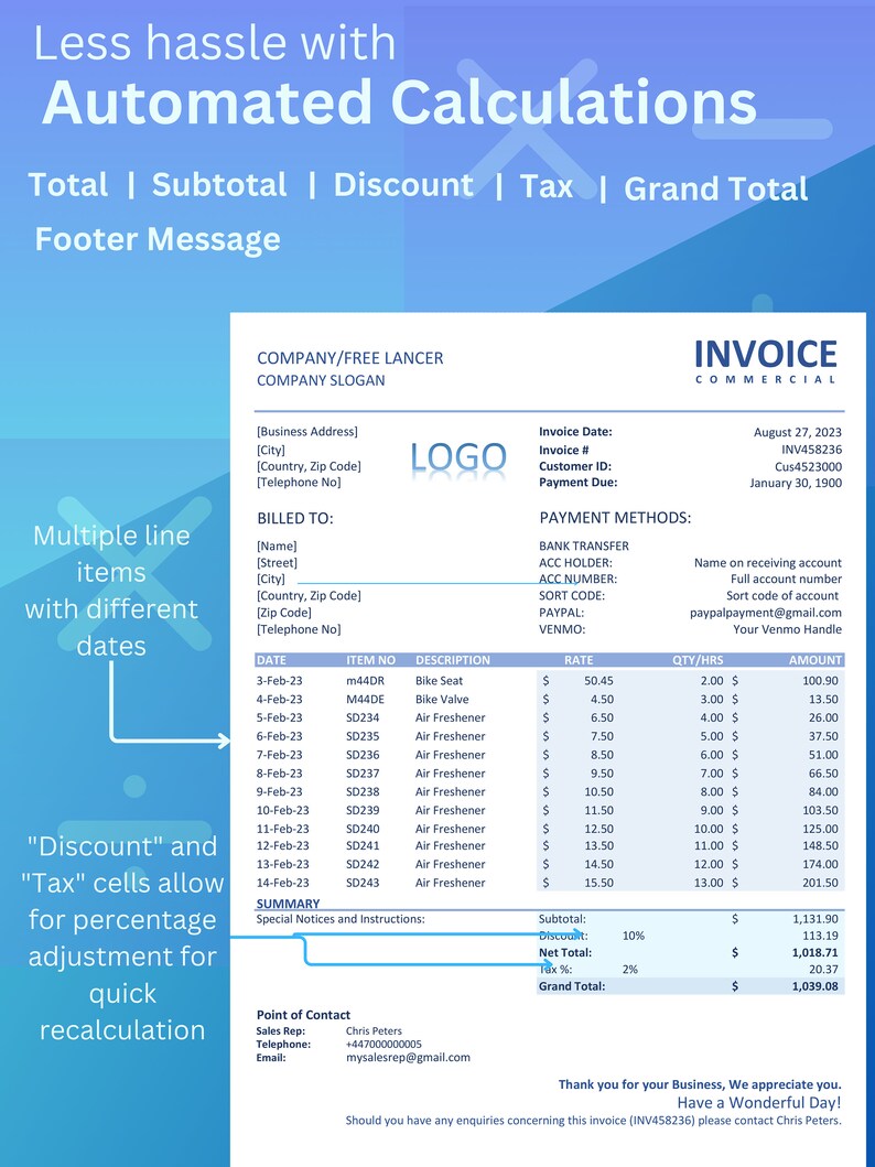 4X Invoice Bundle | Business Invoice | Excel | Free Lancer Invoice ...