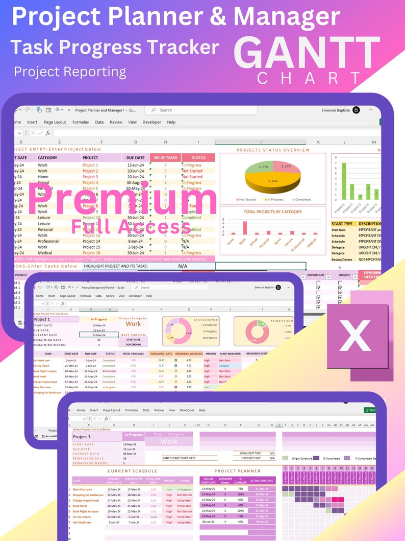 Premium Project Manager Project Planner Task Manager GANTT Chart ...