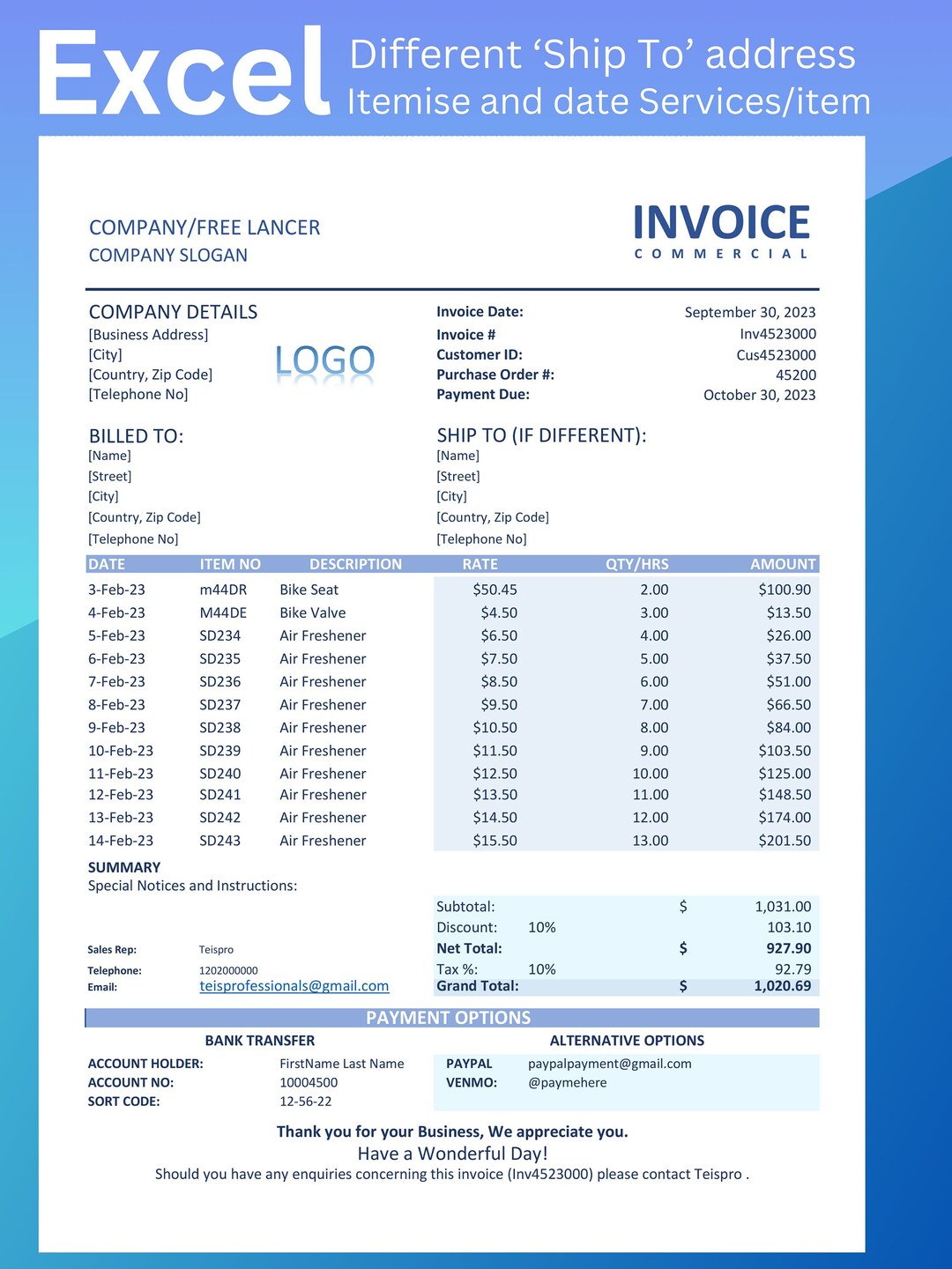 Factura / Plantilla de factura Itemise para pequeñas empresas - Etsy España