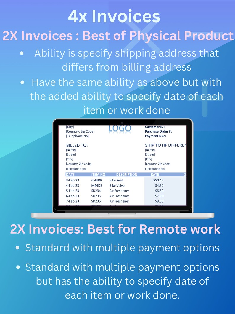 4X Invoice Bundle | Business Invoice | Excel | Free Lancer Invoice ...