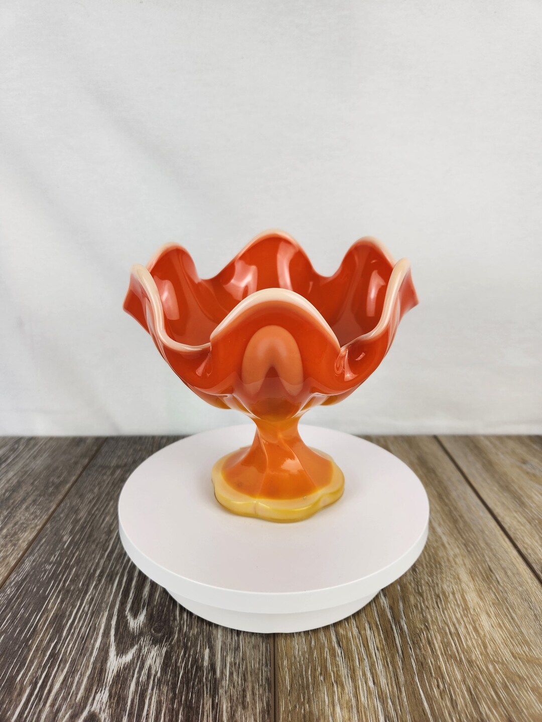 Vtg LE Smith Slag Glass Bittersweet Orange Compote Footed Pedestal Dish ...