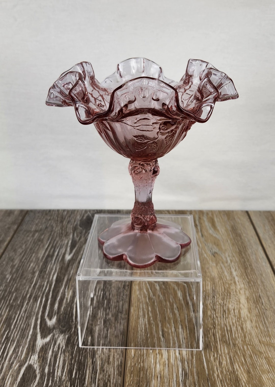 Rose Pink Glass Compote Ruffled Edge Dish 6.5 Vintage Fenton Glass ...