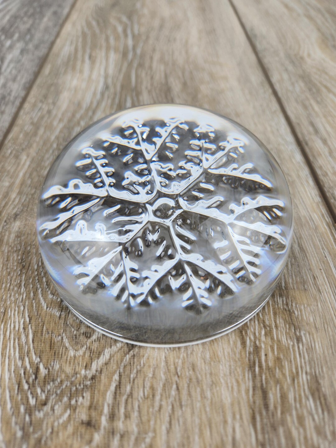 Leaded Art Glass Snowflake Paperweight - Vintage Handcrafted Clear ...