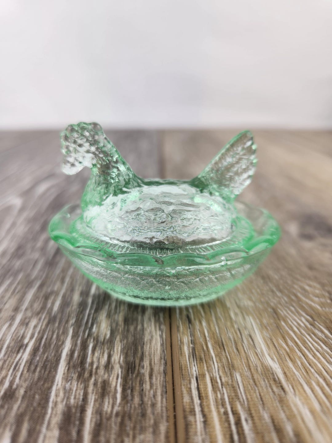 Green Glass Hen on Nest Chicken Salt Cellar Dish - Mini Nesting Hen ...