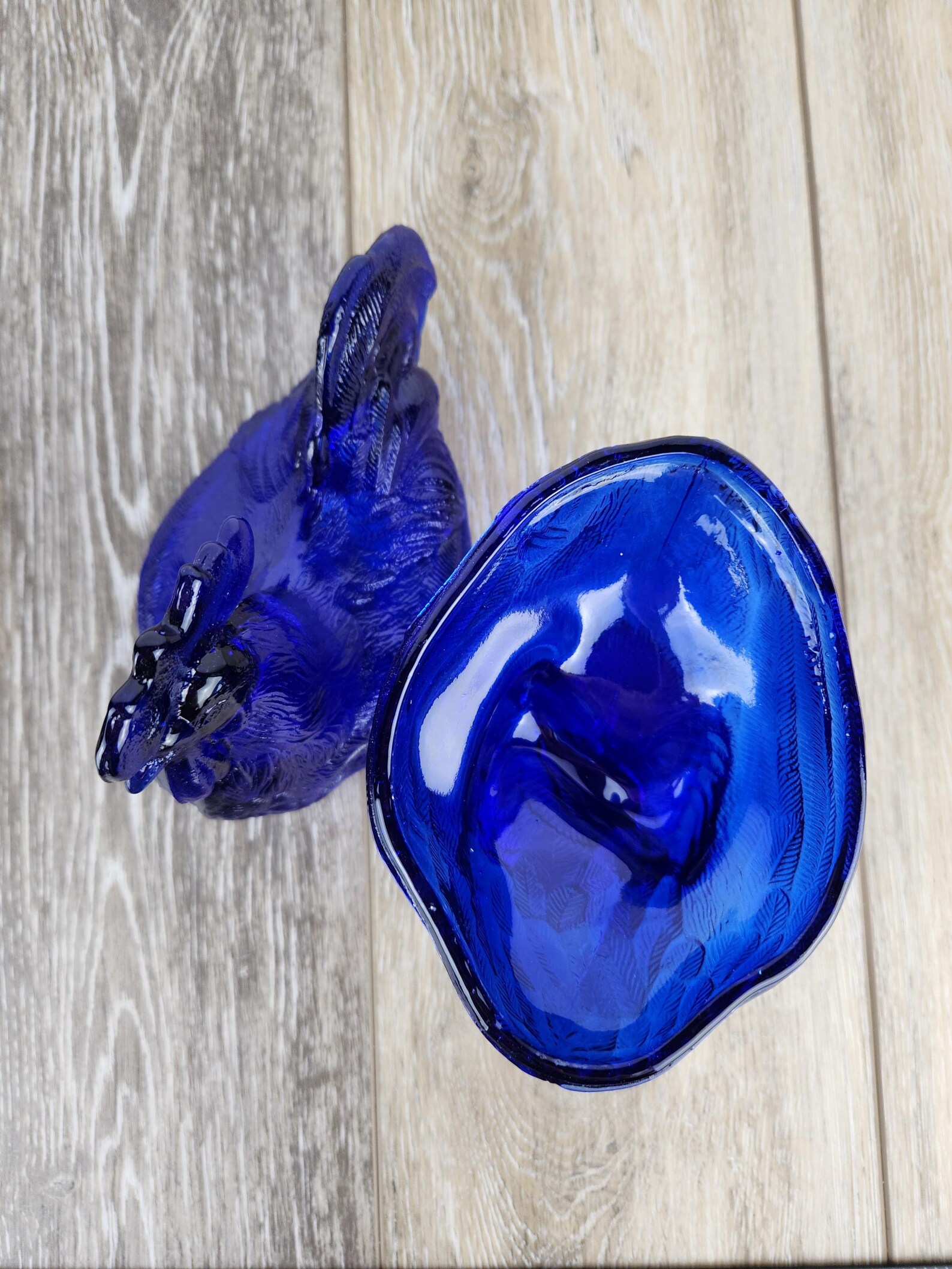 Cobalt Blue Glass Rooster Covered Candy Dish 9" – READ - Etsy
