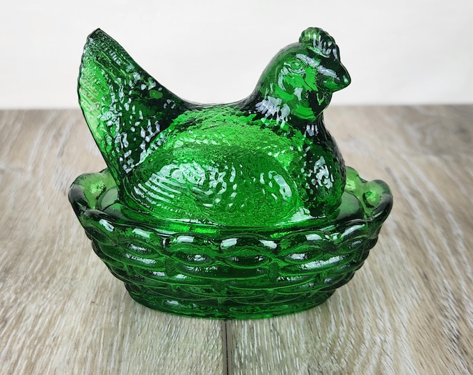 Emerald Green Glass Mini Hen on Nest Covered Candy Dish 3.5" - Etsy