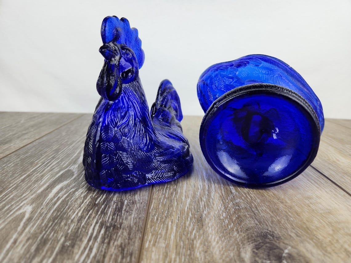 Cobalt Blue Glass Rooster Covered Candy Dish 9" – READ - Etsy