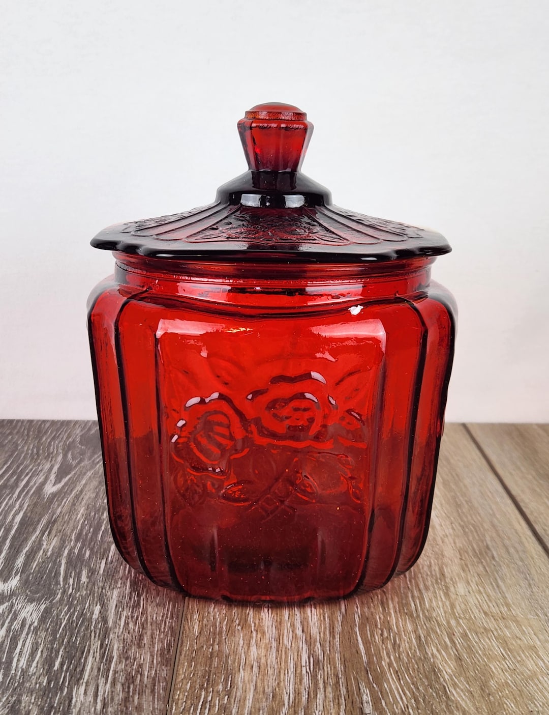 Ruby Red Mayfair Open Rose Glass Cookie/biscuit Jar - Retro Storage ...