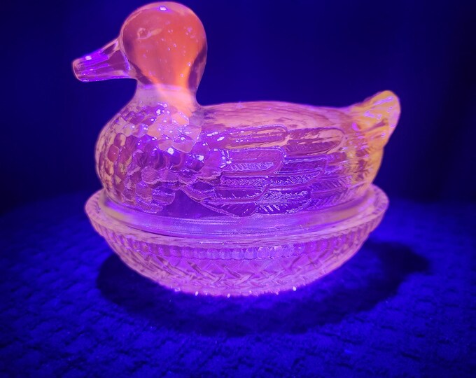 Blue Vaseline Uranium Glass Style Duck "hen on Nest" Trinket Dish ...