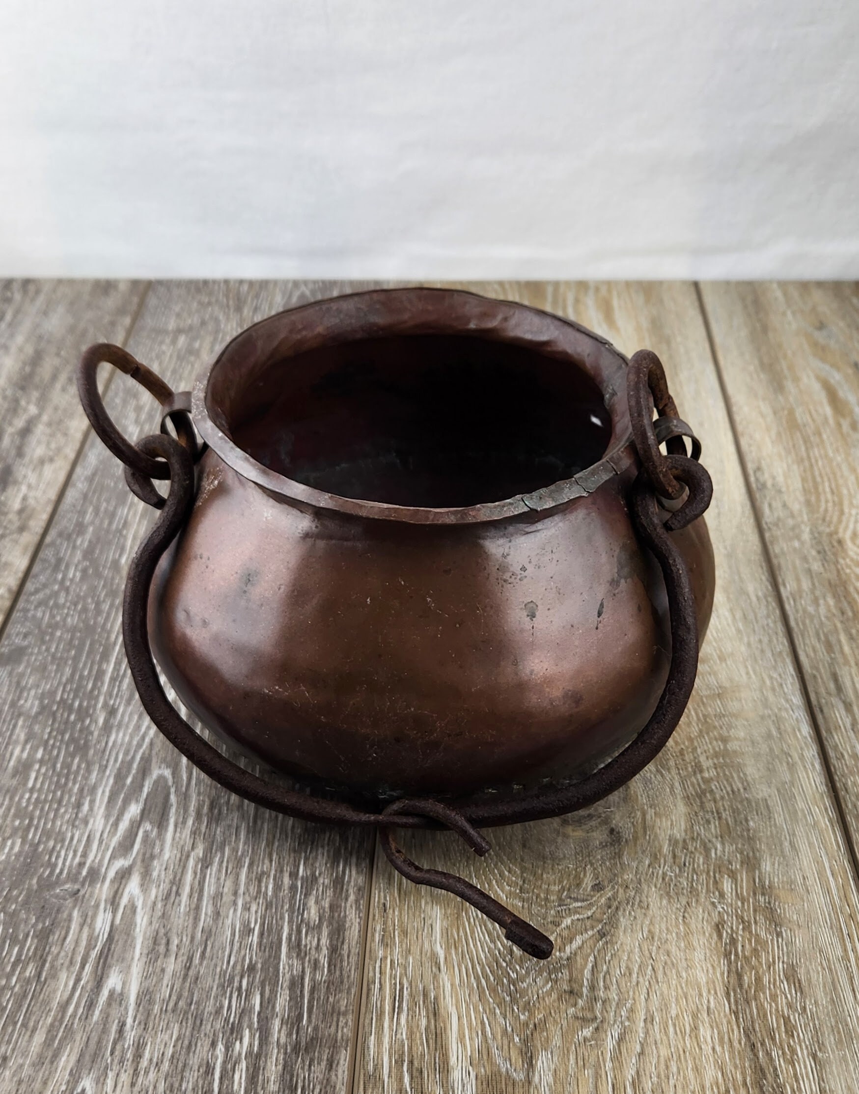 Antique Hand Hammered/forged Copper Pot With Forged Iron Handle - Etsy