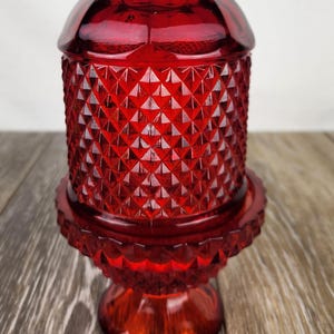 Viking Glass Ruby Red Diamond Point Fairy Lamp – Vintage Candle Lantern ...