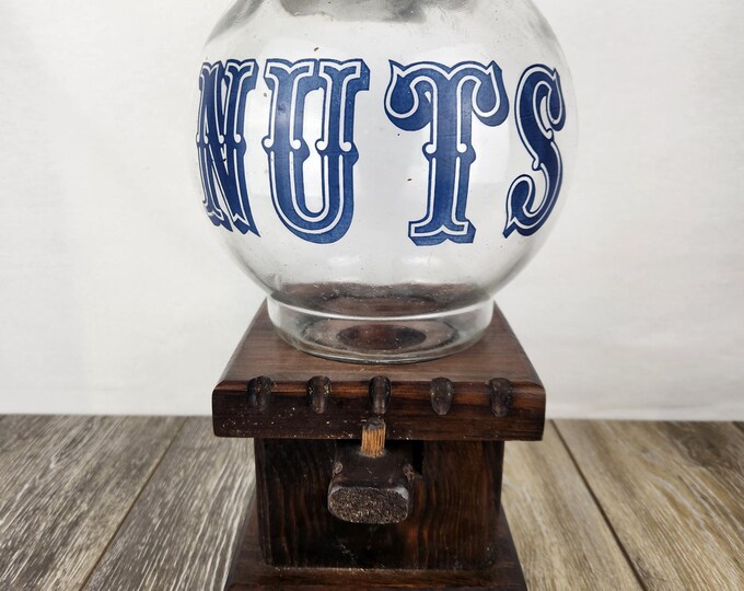 Vintage Wooden NUTS Peanut Dispenser Glass Globe Candy Machine Jar by ...