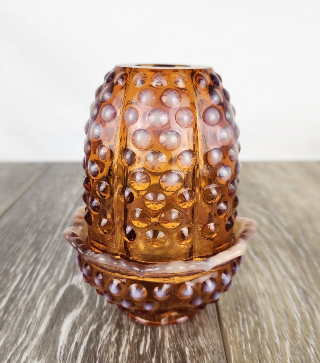 Fenton Amber Opalescent Hobnail Fairy Lamp – Vintage Glass Candle ...