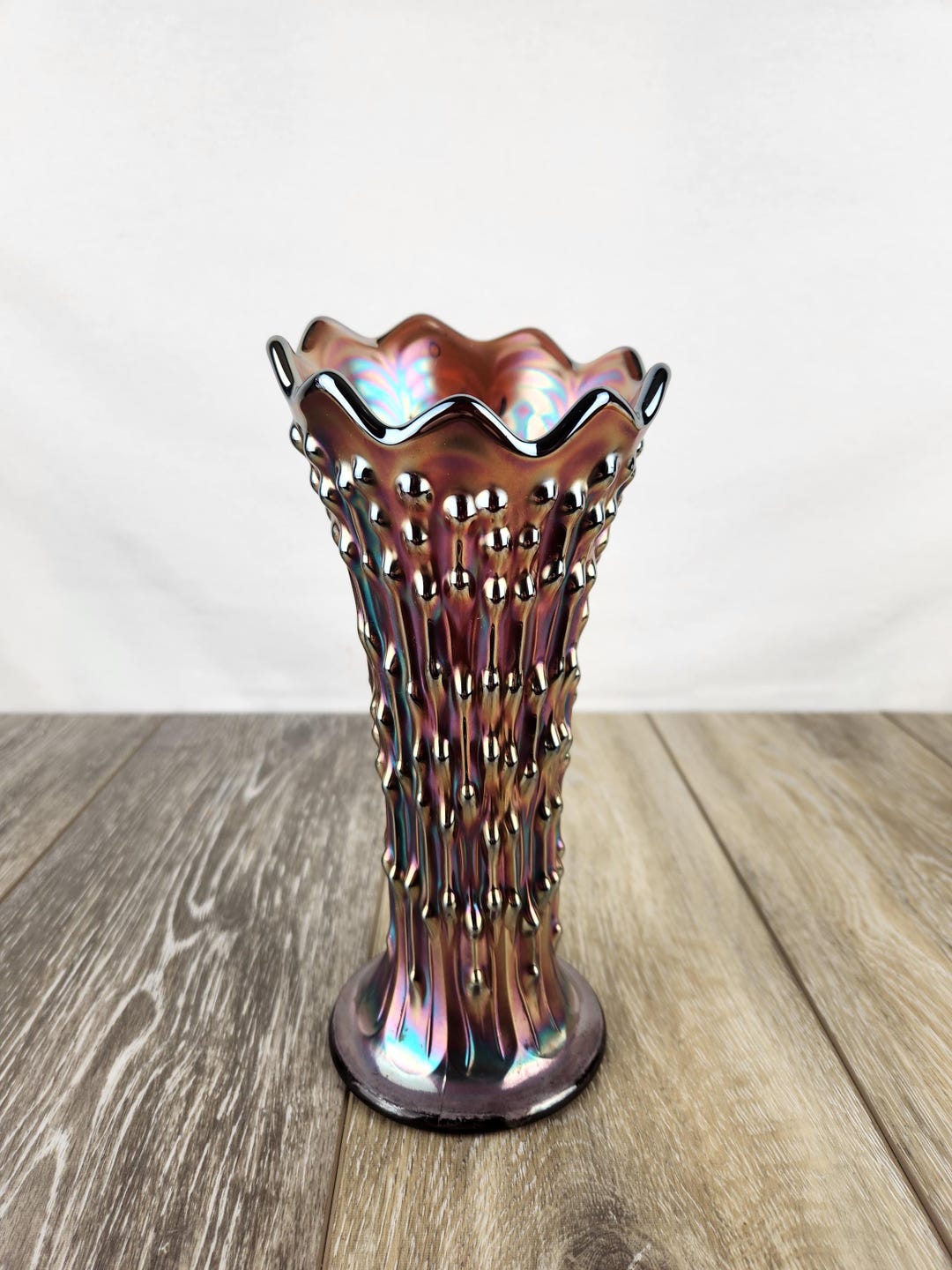 Vintage Fenton Amethyst Carnival Glass april Showers Swung Vase 8 1/2 ...