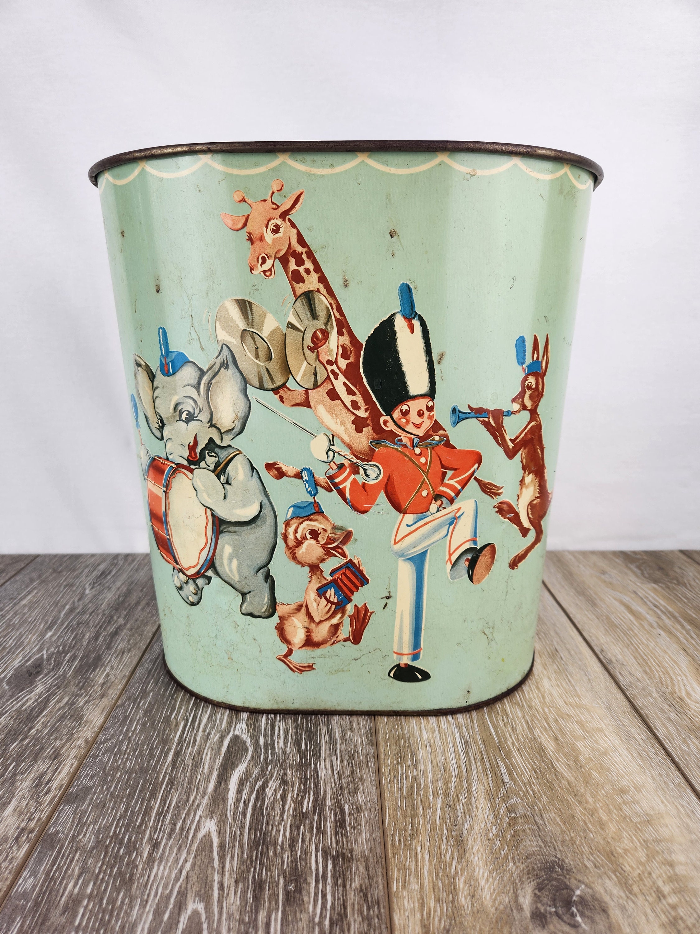 Metal Trash Can Harvell Waste Basket Animal Circus Clown Design MCM ...