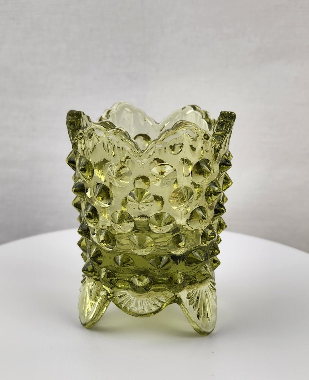 Fenton Avocado Green Hobnail Glass Footed Toothpick Holder - Etsy