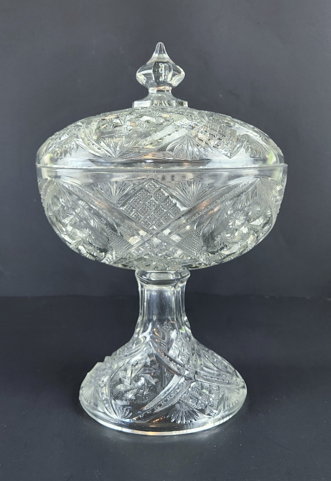 Vintage Indiana Pedestal Glass Compote Dish With Lid Pinwheel/starburst ...