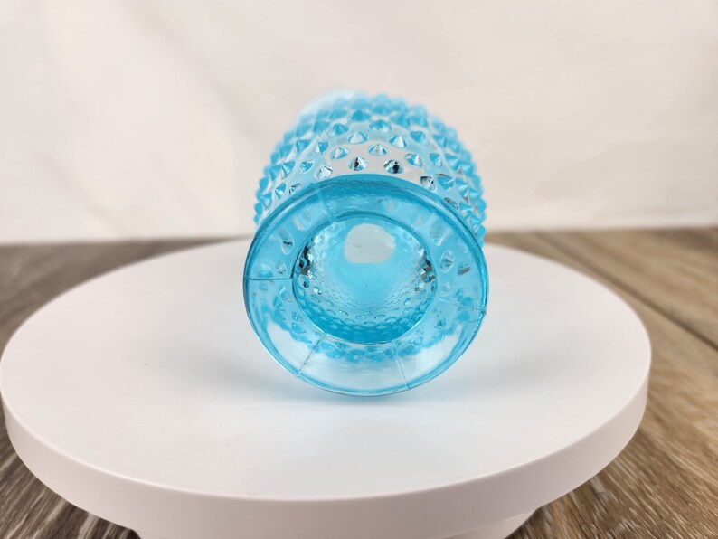 Fenton Aqua Blue Opaline Opalescent Glass Hobnail Crimp Mini Vase With ...