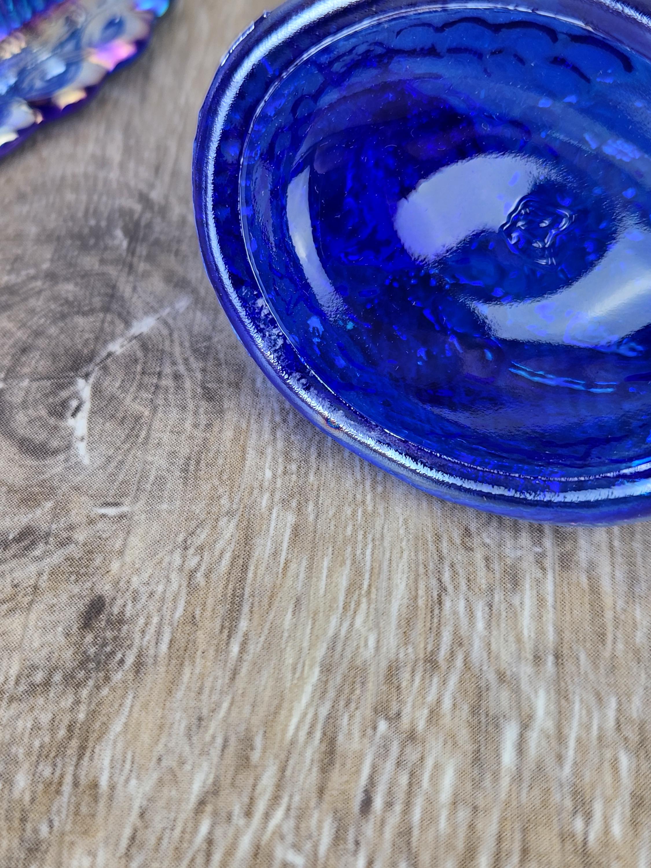 Mini Cobalt Carnival Glass Hen on Nest - Ruffled Edge Salt Cellar ...
