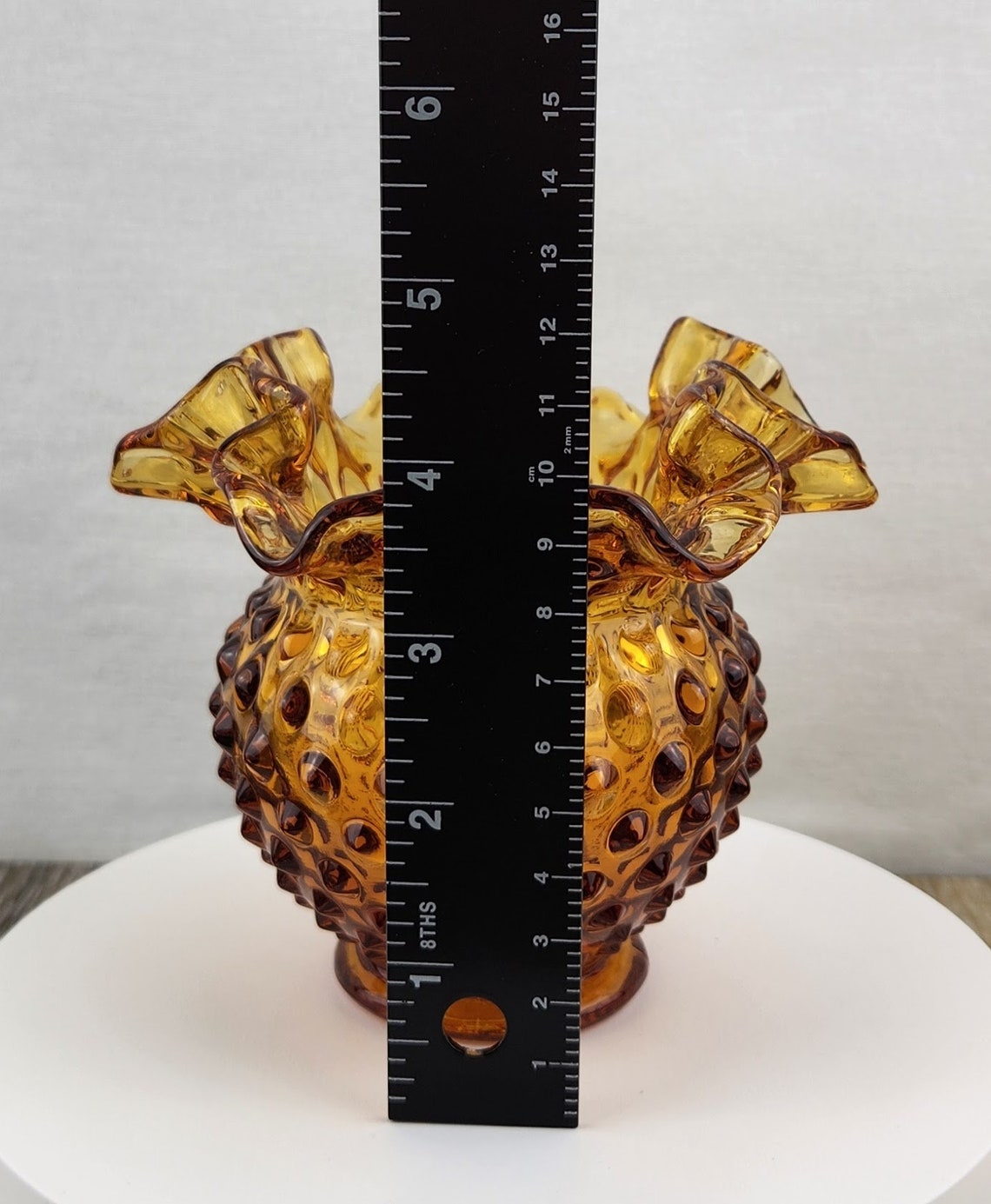 Fenton Glass Hobnail Amber/autumn Gold Ruffled/crimped Edge Vase - Etsy
