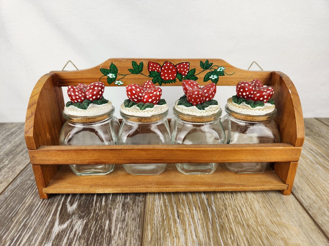Vintage Strawberry Spice Rack - Wall Hanging Shelf With Strawberry ...