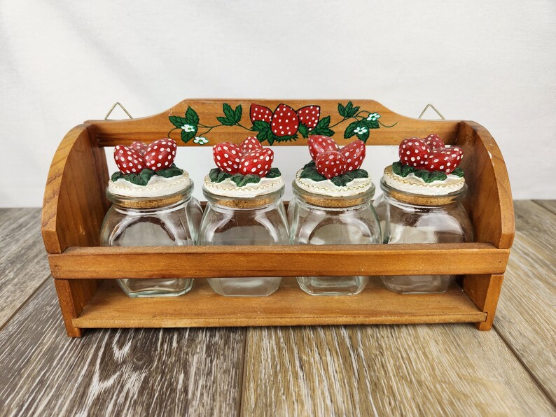 Vintage Strawberry Spice Rack Wall Hanging Shelf Strawberry Theme Decor ...