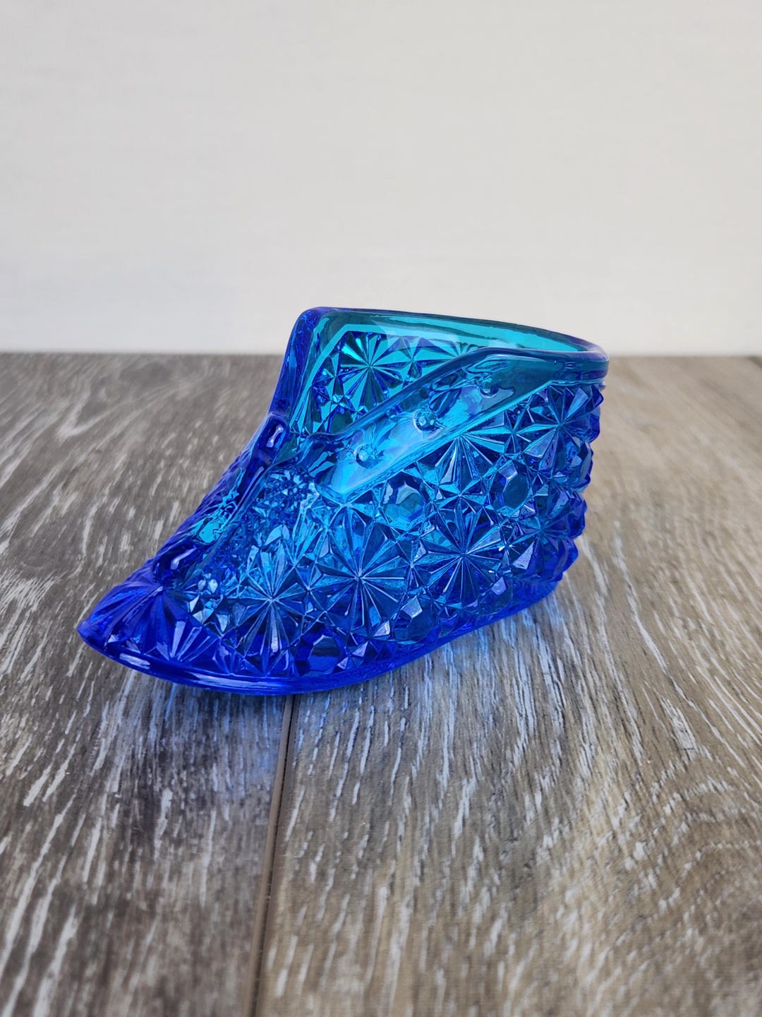 Fenton Colonial Blue Glass Baby Bootie Shoe Daisy & Button Vintage Mini ...