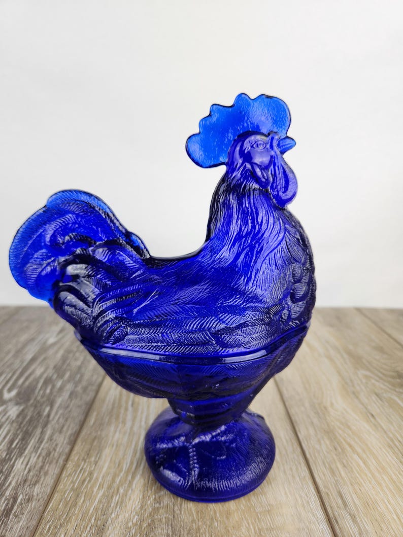 Cobalt Blue Glass Rooster Covered Candy Dish 9" – READ - Etsy