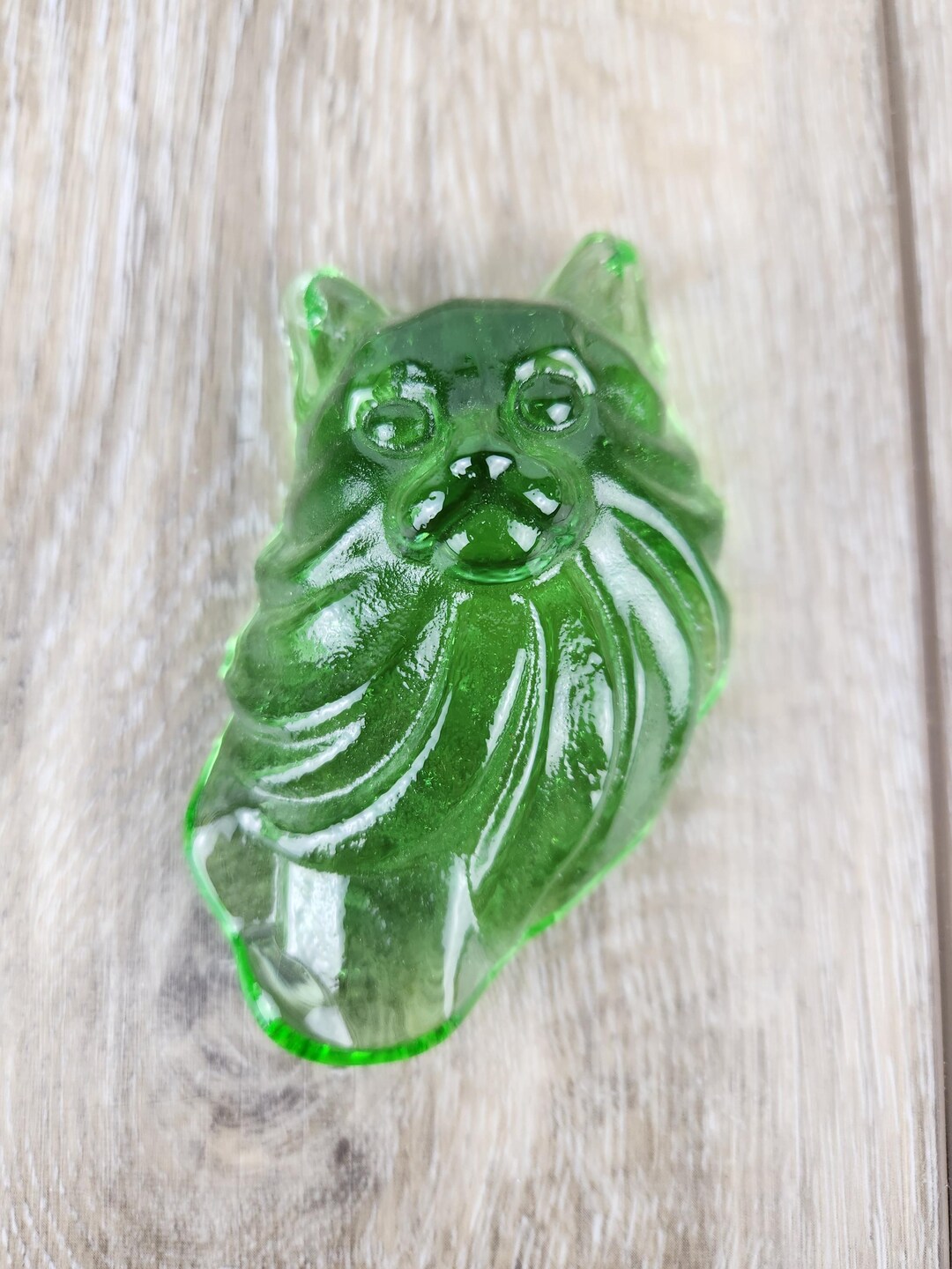 Green Uranium Glass Style HELLFIRE Cat or Lion Paperweight. Glows ...
