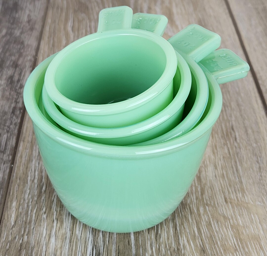Jadeite Green Milk Glass Nesting Measuring Cup Set - 4pc Kitchen Decor ...
